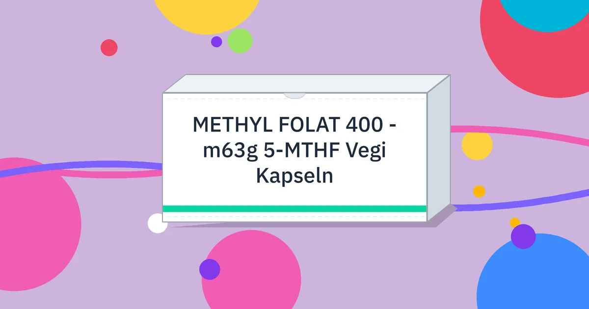 Symbolbild: Packung mit der Aufschrift METHYL FOLAT 400 -m63g 5-MTHF Vegi Kapseln (PZN 15245871) – Verfügbarkeit und Bezug in Apotheken in Frankfurt am Main