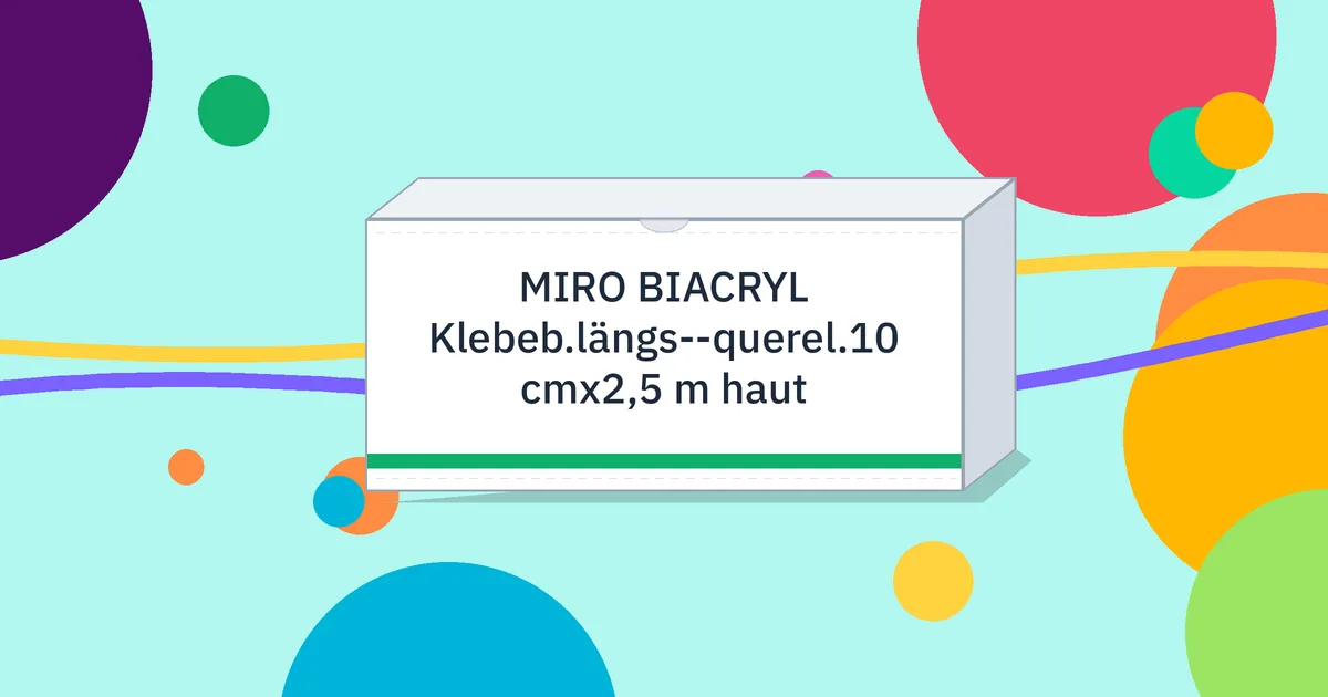 Symbolbild: Packung mit der Aufschrift MIRO BIACRYL Klebeb.längs--querel.10 cmx2,5 m haut (PZN 16312871) – Verfügbarkeit und Bezug in Apotheken in Frankfurt am Main