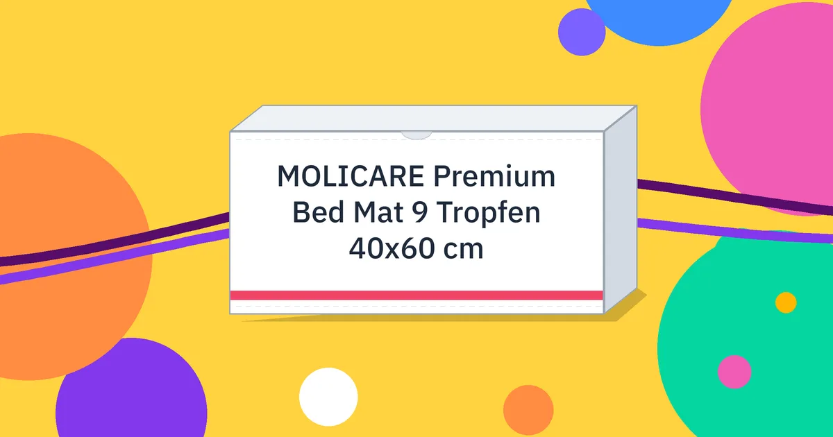 Symbolbild: Packung mit der Aufschrift MOLICARE Premium Bed Mat 9 Tropfen 40x60 cm (PZN 16349905) – Verfügbarkeit und Bezug in Apotheken in Frankfurt am Main
