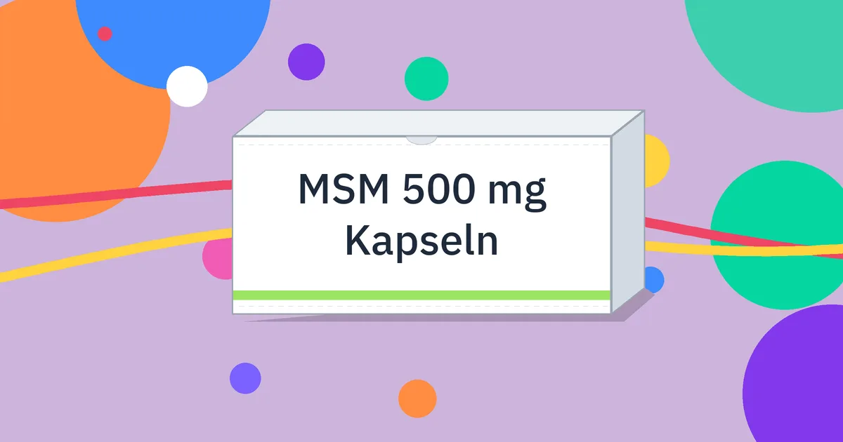 Symbolbild: Packung mit der Aufschrift MSM 500 mg Kapseln (PZN 12343774) – Verfügbarkeit und Bezug in Apotheken in Frankfurt am Main