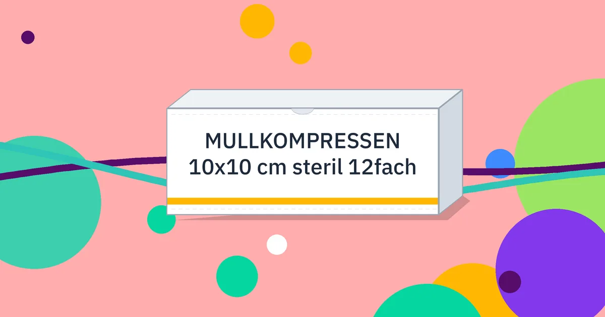 Symbolbild: Packung mit der Aufschrift MULLKOMPRESSEN 10x10 cm steril 12fach (PZN 12349021) – Verfügbarkeit und Bezug in Apotheken in Frankfurt am Main