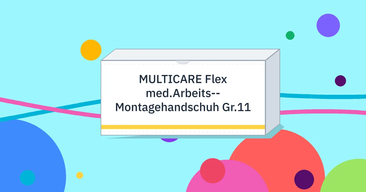 Symbolbild: Packung mit der Aufschrift MULTICARE Flex med.Arbeits--Montagehandschuh Gr.11 (PZN 18130855) – Verfügbarkeit und Bezug in Apotheken in Frankfurt am Main