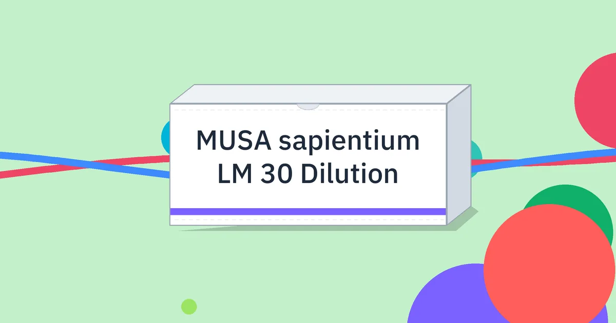 Symbolbild: Packung mit der Aufschrift MUSA sapientium LM 30 Dilution (PZN 13611900) – Verfügbarkeit und Bezug in Apotheken in Frankfurt am Main