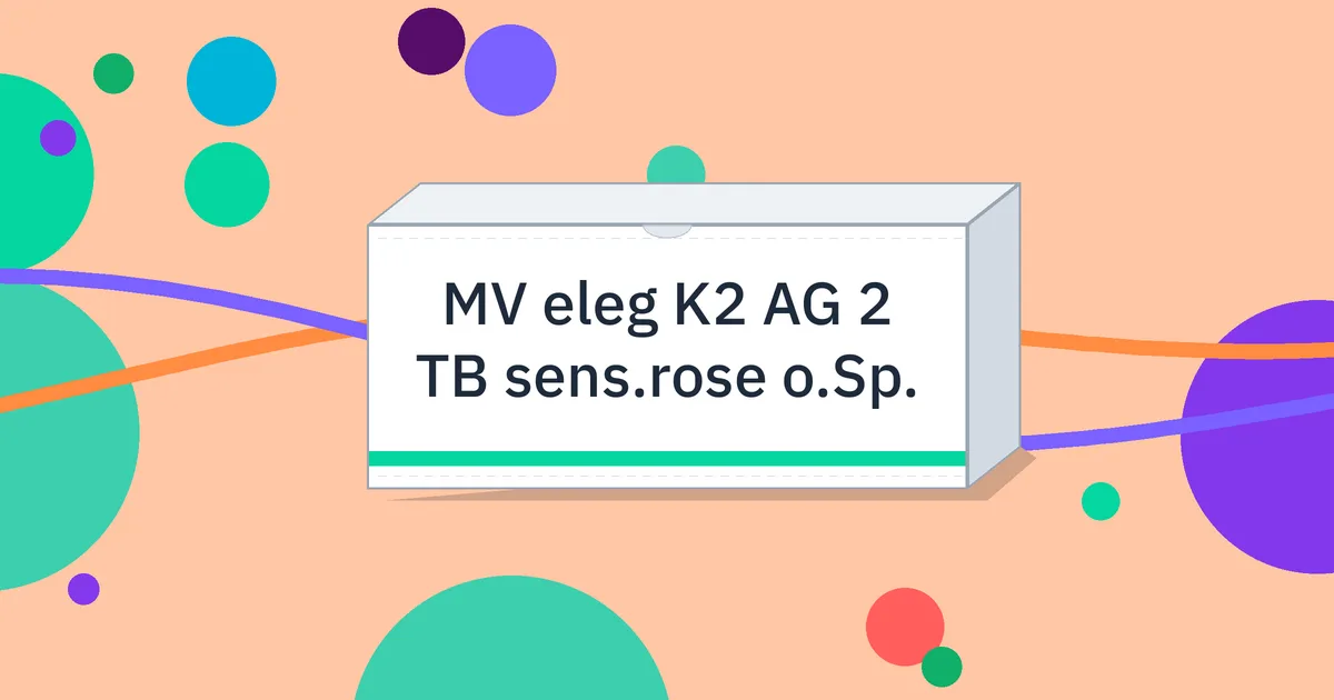 Symbolbild: Packung mit der Aufschrift MV eleg K2 AG 2 TB sens.rose o.Sp. (PZN 14699386) – Verfügbarkeit und Bezug in Apotheken in Frankfurt am Main