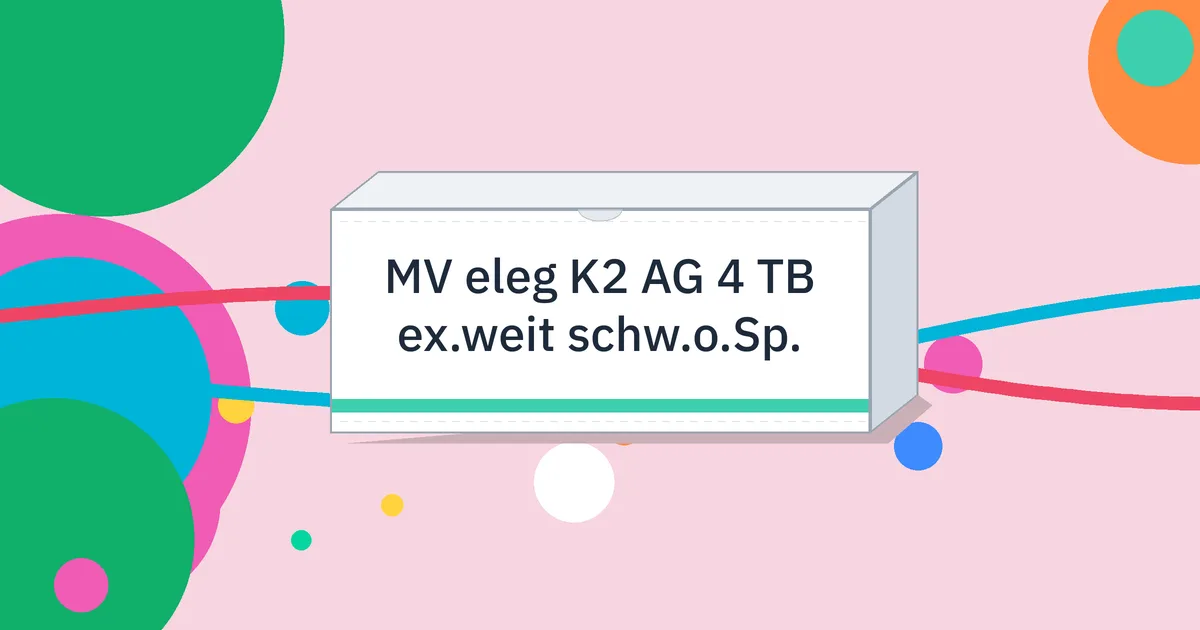 Symbolbild: Packung mit der Aufschrift MV eleg K2 AG 4 TB ex.weit schw.o.Sp. (PZN 09878158) – Verfügbarkeit und Bezug in Apotheken in Frankfurt am Main