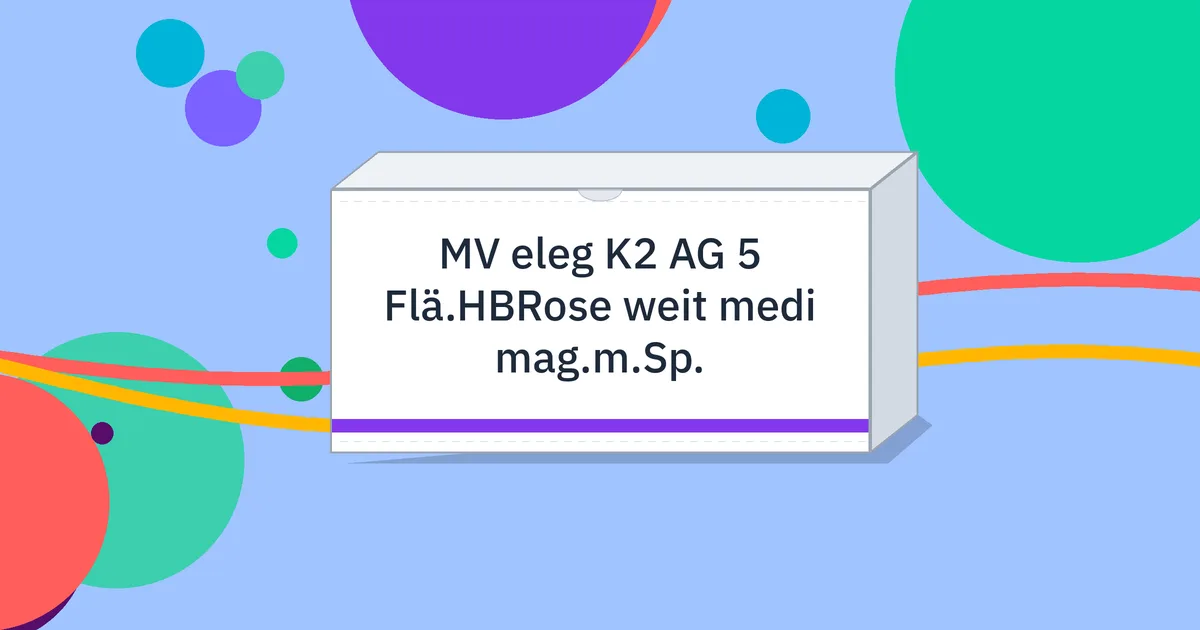 Symbolbild: Packung mit der Aufschrift MV eleg K2 AG 5 Flä.HBRose weit medi mag.m.Sp. (PZN 15720154) – Verfügbarkeit und Bezug in Apotheken in Frankfurt am Main