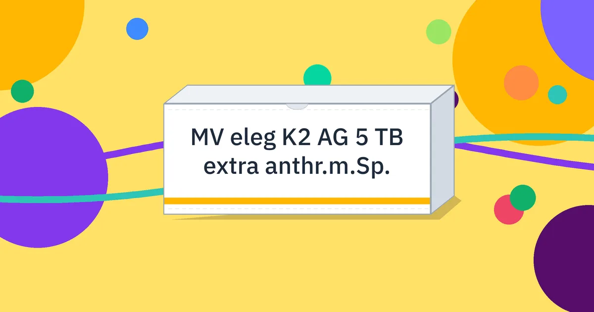 Symbolbild: Packung mit der Aufschrift MV eleg K2 AG 5 TB extra anthr.m.Sp. (PZN 09876082) – Verfügbarkeit und Bezug in Apotheken in Frankfurt am Main
