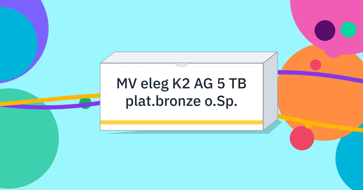 Symbolbild: Packung mit der Aufschrift MV eleg K2 AG 5 TB plat.bronze o.Sp. (PZN 14718020) – Verfügbarkeit und Bezug in Apotheken in Frankfurt am Main