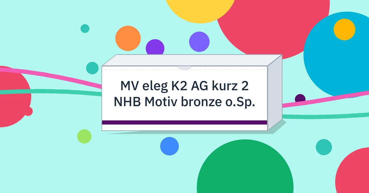 Symbolbild: Packung mit der Aufschrift MV eleg K2 AG kurz 2 NHB Motiv bronze o.Sp. (PZN 15708118) – Verfügbarkeit und Bezug in Apotheken in Frankfurt am Main