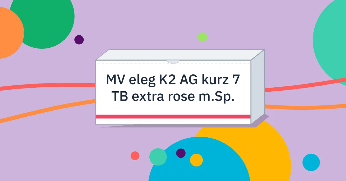 Symbolbild: Packung mit der Aufschrift MV eleg K2 AG kurz 7 TB extra rose m.Sp. (PZN 14696979) – Verfügbarkeit und Bezug in Apotheken in Frankfurt am Main