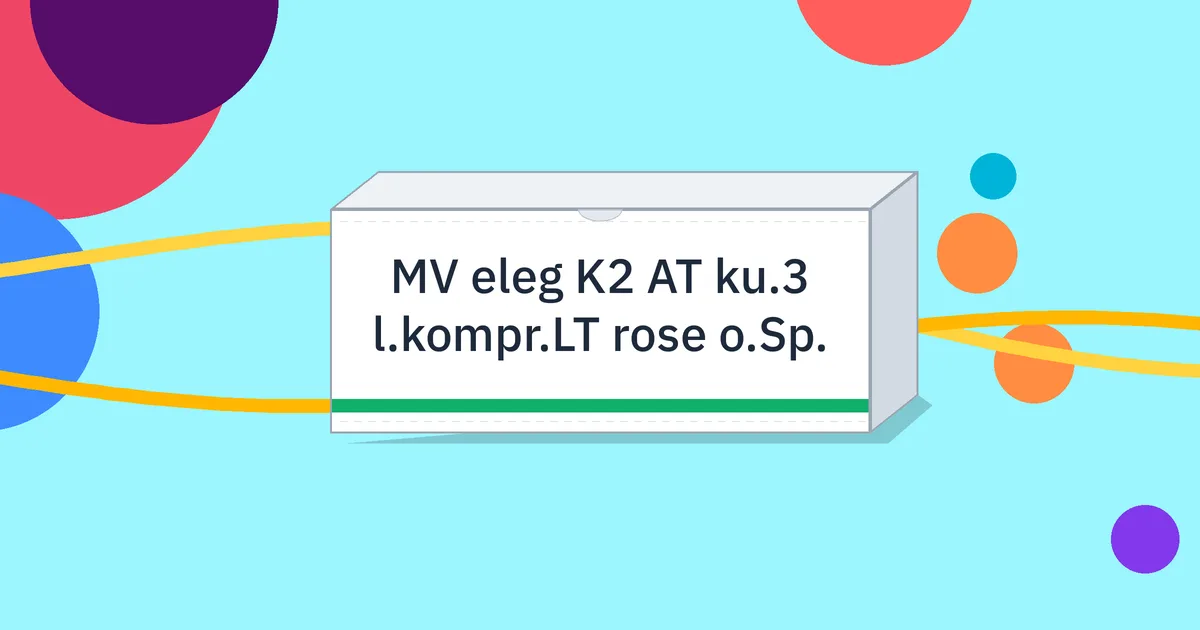 Symbolbild: Packung mit der Aufschrift MV eleg K2 AT ku.3 l.kompr.LT rose o.Sp. (PZN 14691462) – Verfügbarkeit und Bezug in Apotheken in Frankfurt am Main