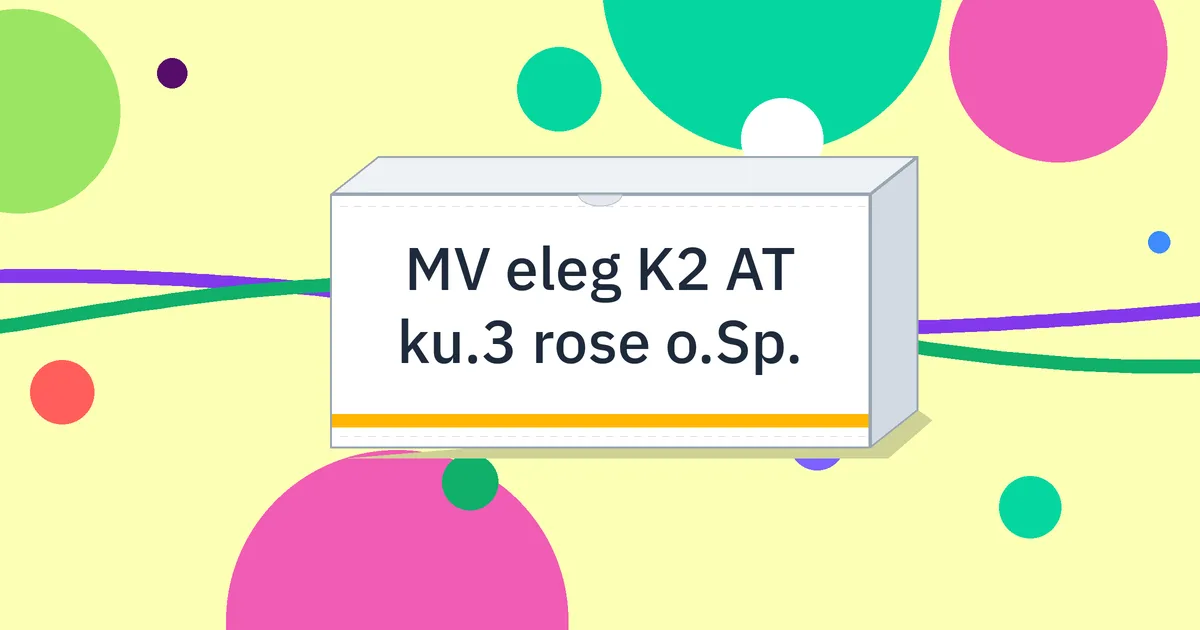 Symbolbild: Packung mit der Aufschrift MV eleg K2 AT ku.3 rose o.Sp. (PZN 15288337) – Verfügbarkeit und Bezug in Apotheken in Frankfurt am Main