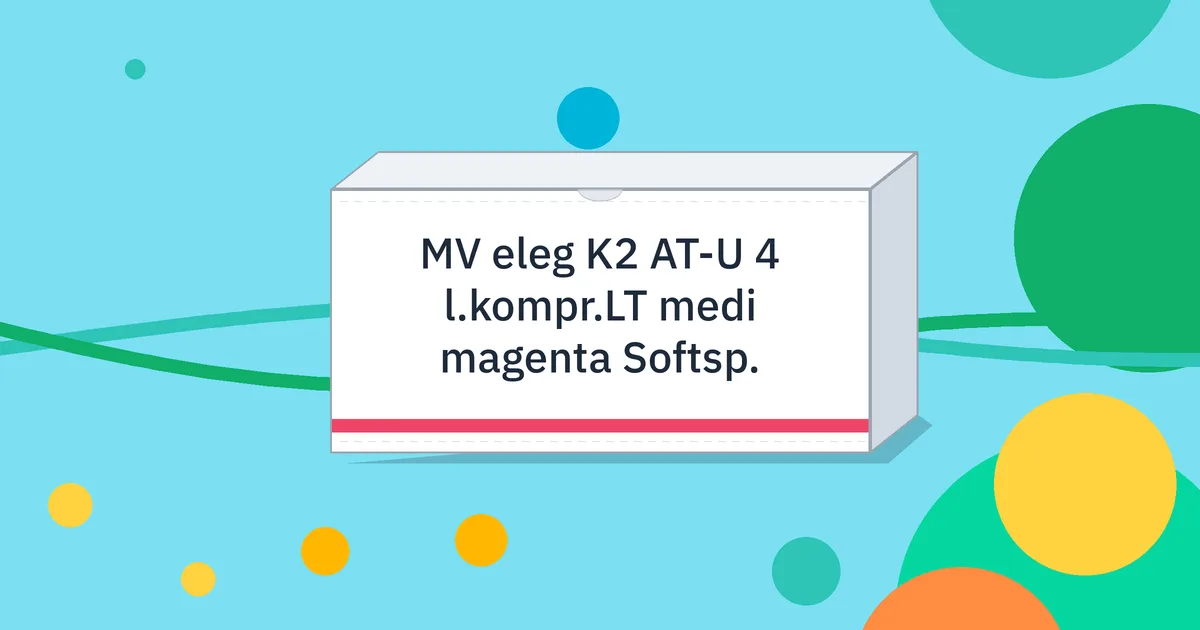 Symbolbild: Packung mit der Aufschrift MV eleg K2 AT-U 4 l.kompr.LT medi magenta Softsp. (PZN 15289851) – Verfügbarkeit und Bezug in Apotheken in Frankfurt am Main