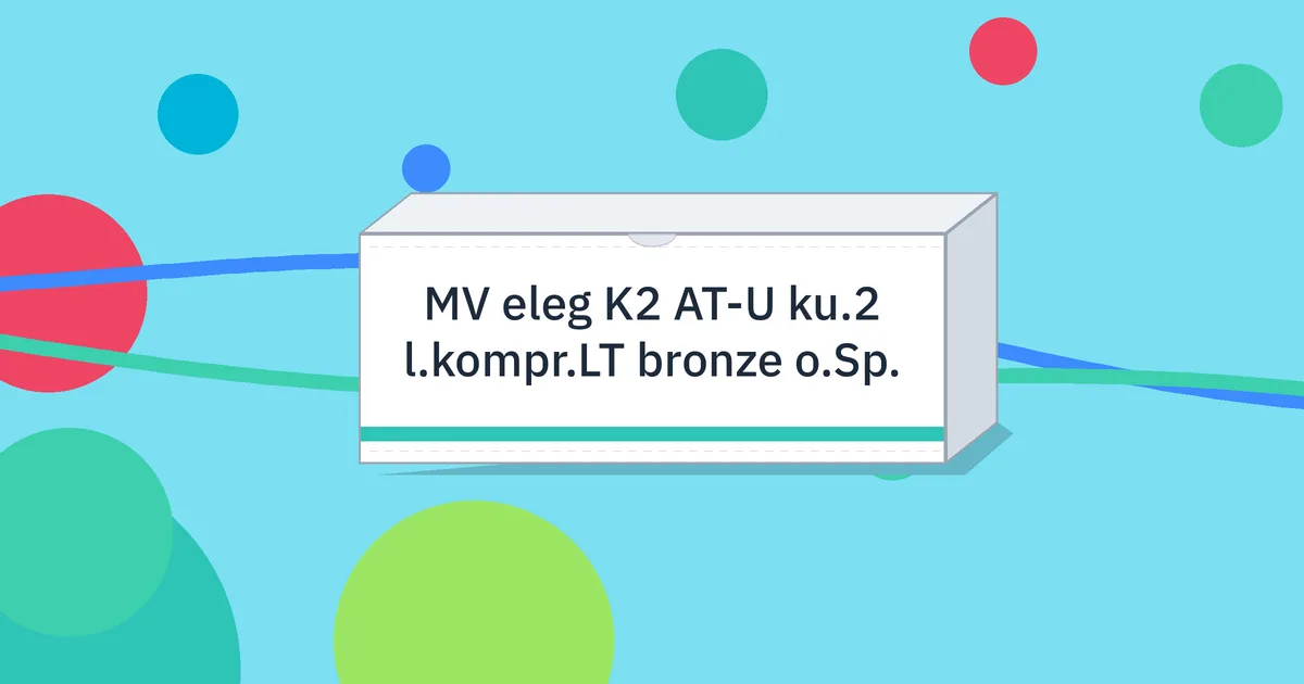 Symbolbild: Packung mit der Aufschrift MV eleg K2 AT-U ku.2 l.kompr.LT bronze o.Sp. (PZN 15291291) – Verfügbarkeit und Bezug in Apotheken in Frankfurt am Main