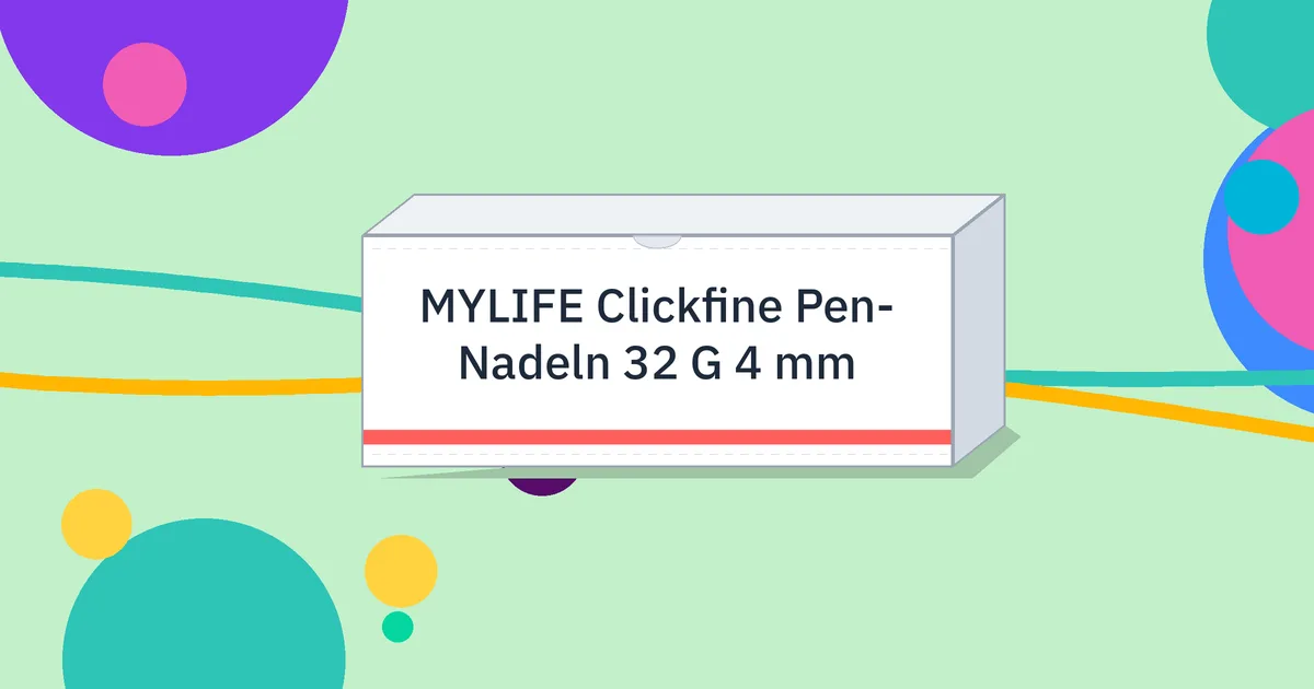 Symbolbild: Packung mit der Aufschrift MYLIFE Clickfine Pen-Nadeln 32 G 4 mm (PZN 19809253) – Verfügbarkeit und Bezug in Apotheken in Frankfurt am Main