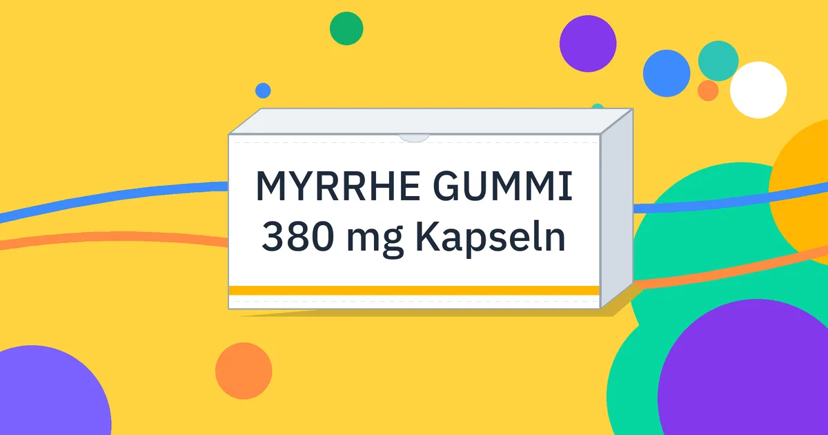 Symbolbild: Packung mit der Aufschrift MYRRHE GUMMI 380 mg Kapseln (PZN 17192593) – Verfügbarkeit und Bezug in Apotheken in Frankfurt am Main
