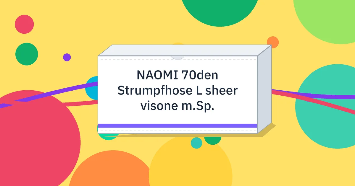 Symbolbild: Packung mit der Aufschrift NAOMI 70den Strumpfhose L sheer visone m.Sp. (PZN 16179573) – Verfügbarkeit und Bezug in Apotheken in Frankfurt am Main