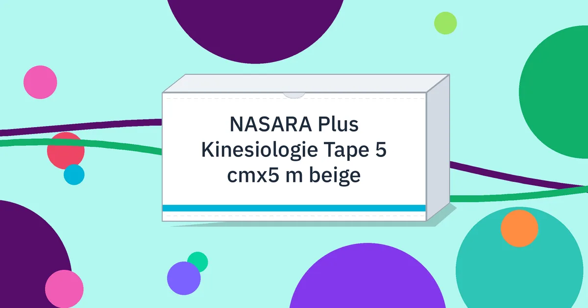 Symbolbild: Packung mit der Aufschrift NASARA Plus Kinesiologie Tape 5 cmx5 m beige (PZN 13965466) – Verfügbarkeit und Bezug in Apotheken in Frankfurt am Main