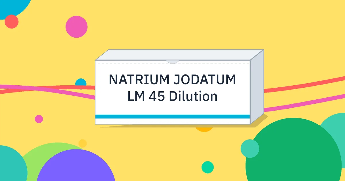 Symbolbild: Packung mit der Aufschrift NATRIUM JODATUM LM 45 Dilution (PZN 12964594) – Verfügbarkeit und Bezug in Apotheken in Frankfurt am Main