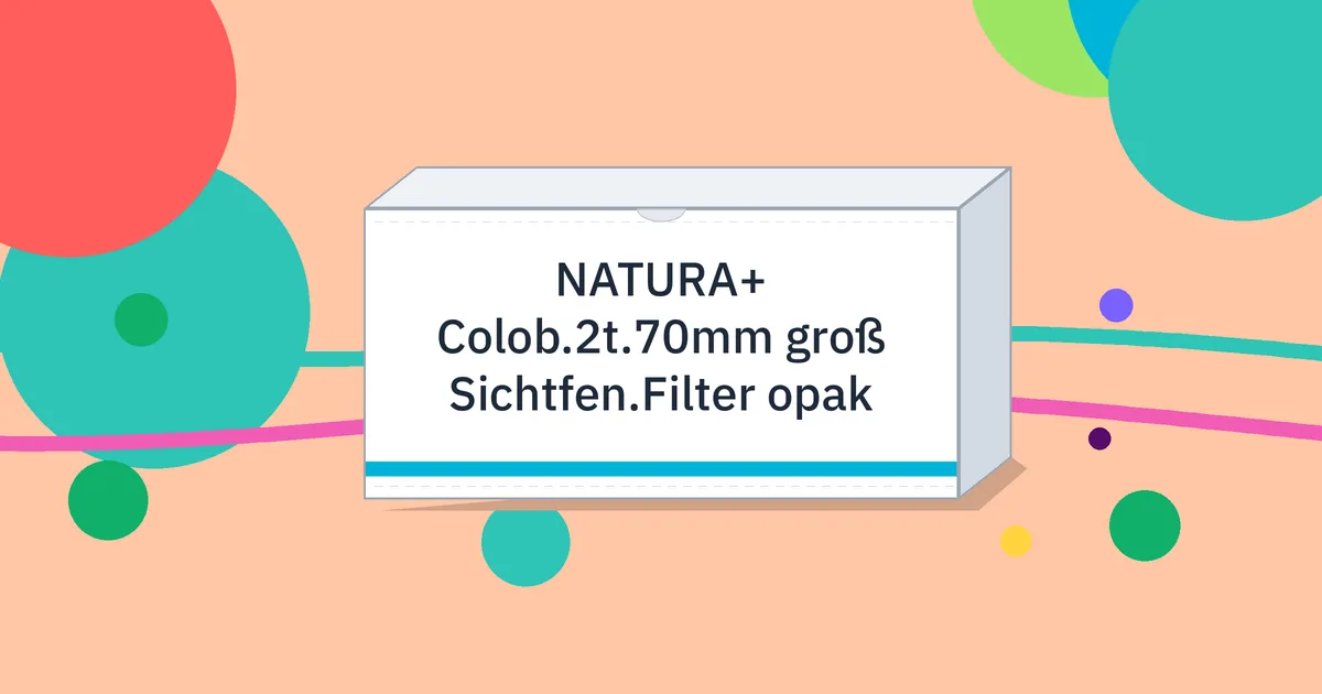 Symbolbild: Packung mit der Aufschrift NATURA+ Colob.2t.70mm groß Sichtfen.Filter opak (PZN 13232982) – Verfügbarkeit und Bezug in Apotheken in Frankfurt am Main