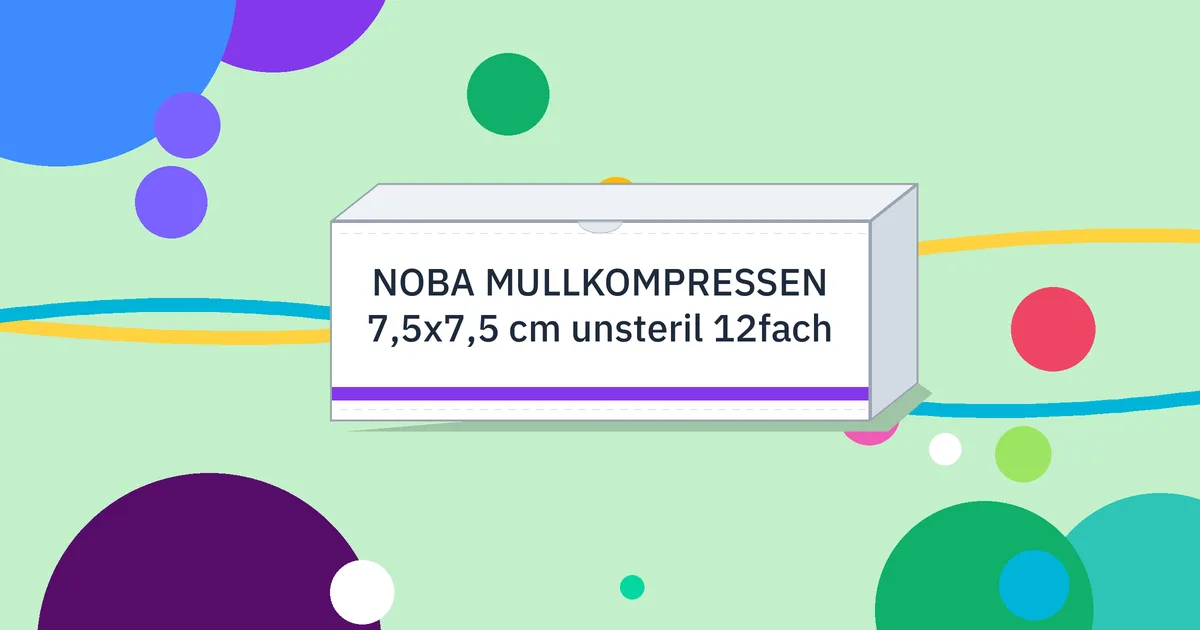Symbolbild: Packung mit der Aufschrift NOBA MULLKOMPRESSEN 7,5x7,5 cm unsteril 12fach (PZN 05527002) – Verfügbarkeit und Bezug in Apotheken in Frankfurt am Main