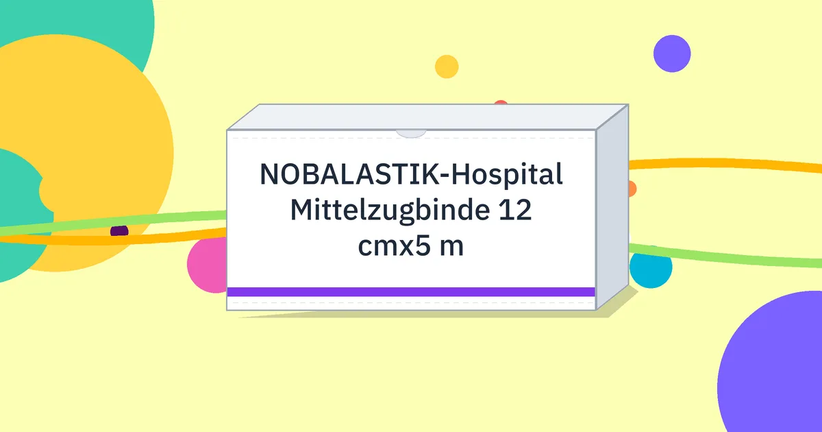 Symbolbild: Packung mit der Aufschrift NOBALASTIK-Hospital Mittelzugbinde 12 cmx5 m (PZN 12775485) – Verfügbarkeit und Bezug in Apotheken in Frankfurt am Main