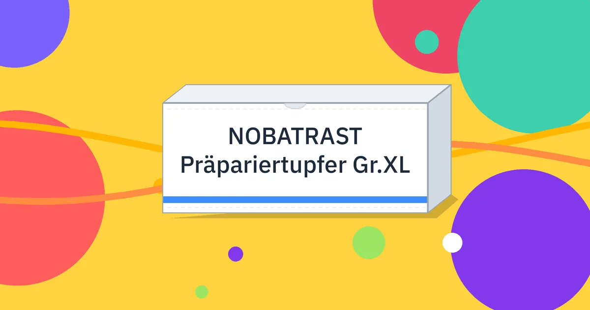 Symbolbild: Packung mit der Aufschrift NOBATRAST Präpariertupfer Gr.XL (PZN 08829815) – Verfügbarkeit und Bezug in Apotheken in Frankfurt am Main