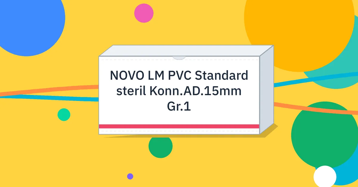 Symbolbild: Packung mit der Aufschrift NOVO LM PVC Standard steril Konn.AD.15mm Gr.1 (PZN 18491659) – Verfügbarkeit und Bezug in Apotheken in Frankfurt am Main