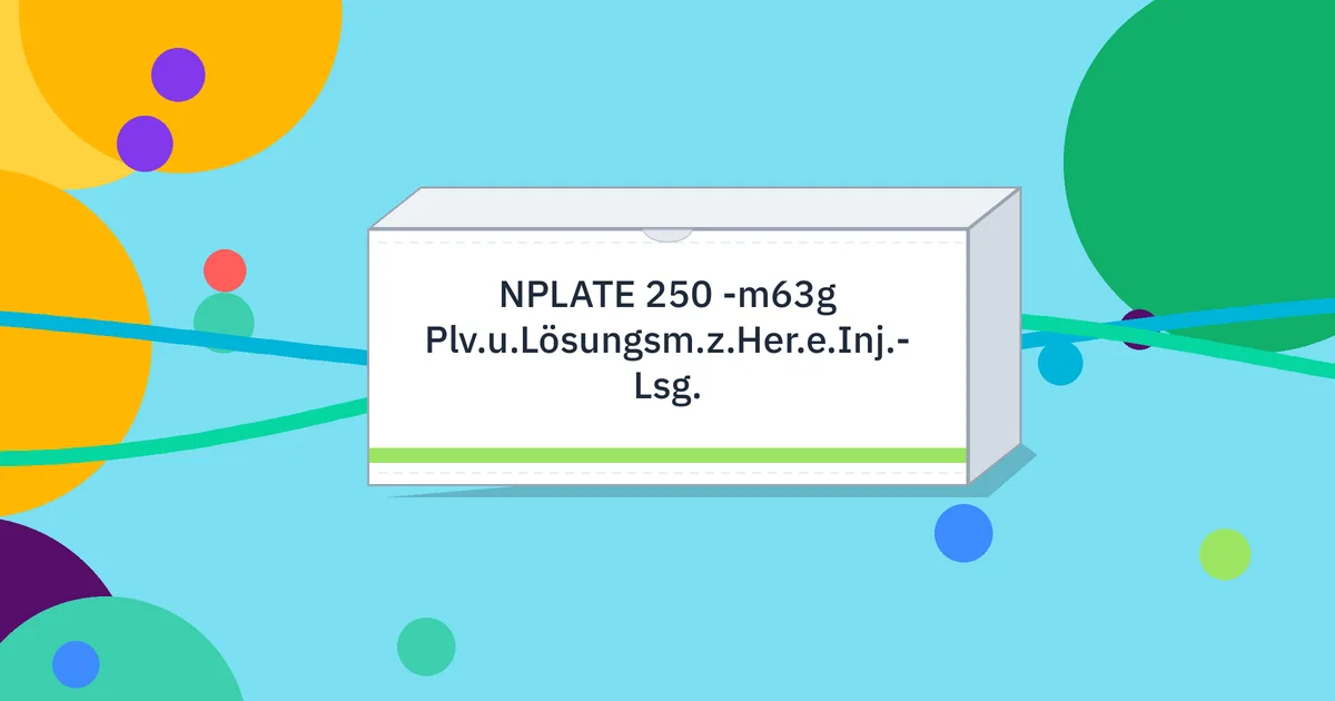 Symbolbild: Packung mit der Aufschrift NPLATE 250 -m63g Plv.u.Lösungsm.z.Her.e.Inj.-Lsg. (PZN 05514991) – Verfügbarkeit und Bezug in Apotheken in Frankfurt am Main