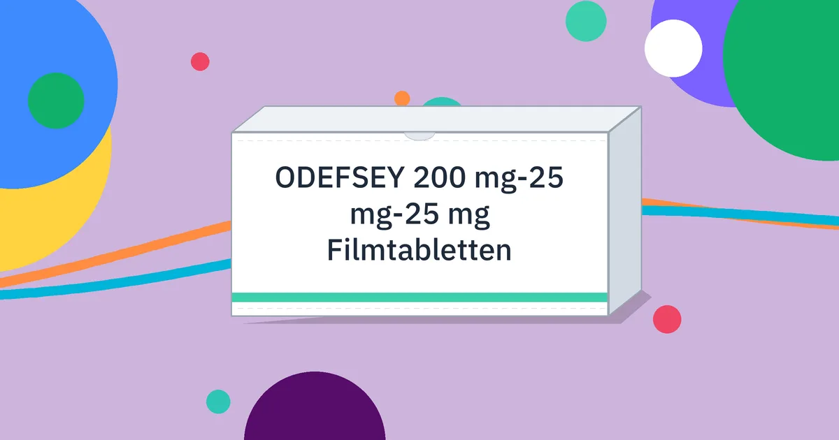 Symbolbild: Packung mit der Aufschrift ODEFSEY 200 mg-25 mg-25 mg Filmtabletten (PZN 13154762) – Verfügbarkeit und Bezug in Apotheken in Frankfurt am Main