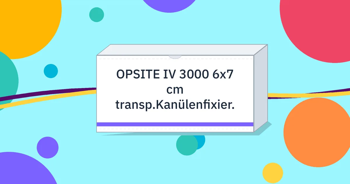 Symbolbild: Packung mit der Aufschrift OPSITE IV 3000 6x7 cm transp.Kanülenfixier. (PZN 19702928) – Verfügbarkeit und Bezug in Apotheken in Frankfurt am Main