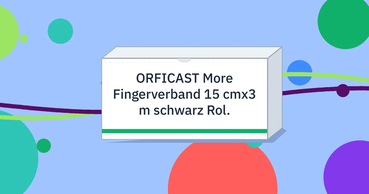 Symbolbild: Packung mit der Aufschrift ORFICAST More Fingerverband 15 cmx3 m schwarz Rol. (PZN 13516797) – Verfügbarkeit und Bezug in Apotheken in Frankfurt am Main