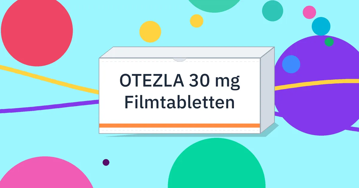 Symbolbild: Packung mit der Aufschrift OTEZLA 30 mg Filmtabletten (PZN 10991888) – Verfügbarkeit und Bezug in Apotheken in Frankfurt am Main