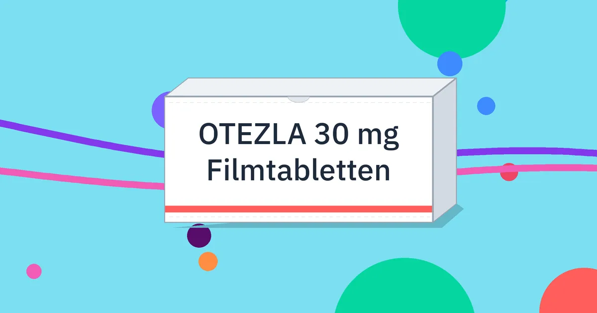 Symbolbild: Packung mit der Aufschrift OTEZLA 30 mg Filmtabletten (PZN 13969553) – Verfügbarkeit und Bezug in Apotheken in Frankfurt am Main