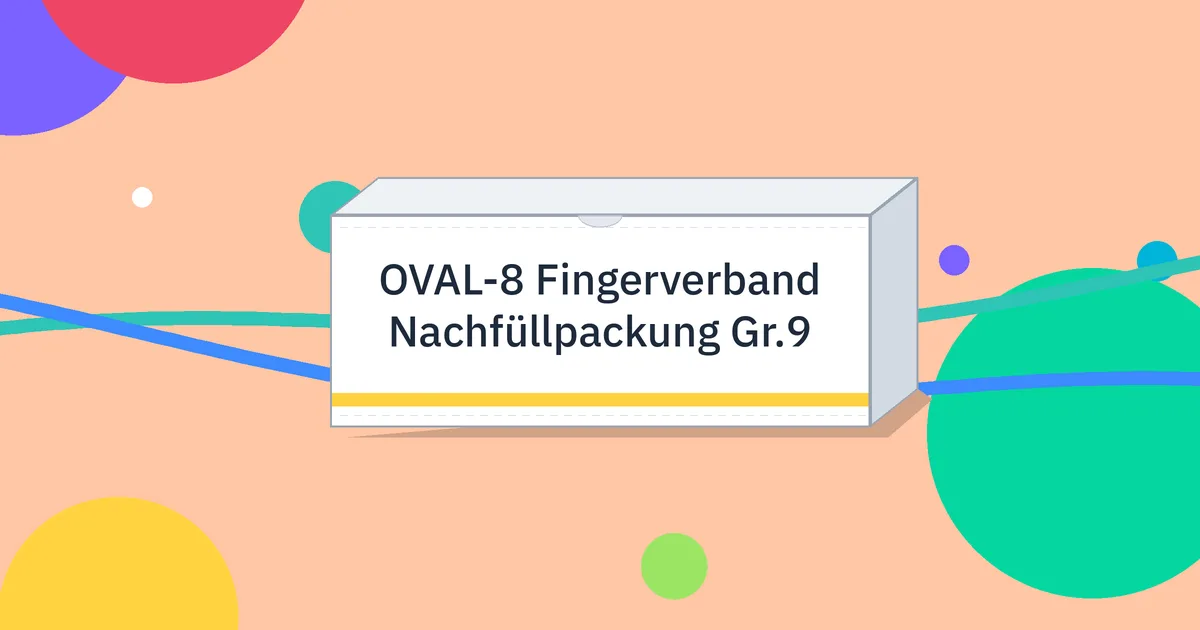Symbolbild: Packung mit der Aufschrift OVAL-8 Fingerverband Nachfüllpackung Gr.9 (PZN 12775634) – Verfügbarkeit und Bezug in Apotheken in Frankfurt am Main