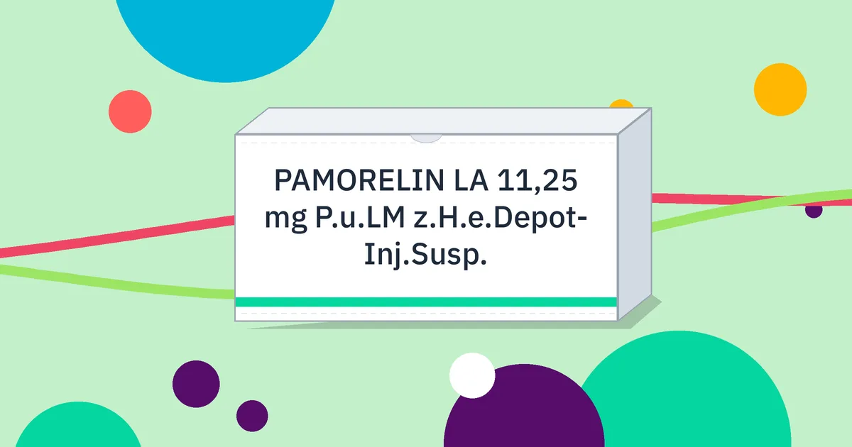 Symbolbild: Packung mit der Aufschrift PAMORELIN LA 11,25 mg P.u.LM z.H.e.Depot-Inj.Susp. (PZN 16897096) – Verfügbarkeit und Bezug in Apotheken in Frankfurt am Main