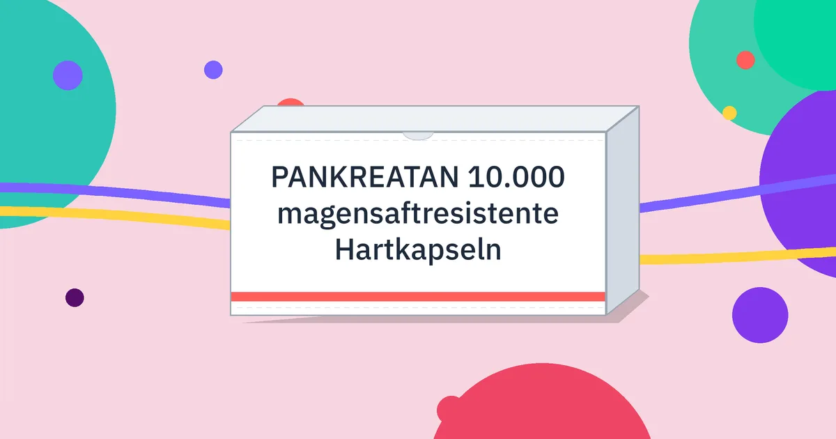 Symbolbild: Packung mit der Aufschrift PANKREATAN 10.000 magensaftresistente Hartkapseln (PZN 06889983) – Verfügbarkeit und Bezug in Apotheken in Frankfurt am Main