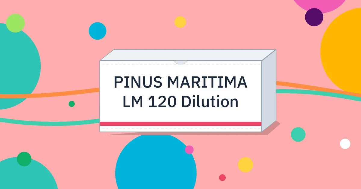 Symbolbild: Packung mit der Aufschrift PINUS MARITIMA LM 120 Dilution (PZN 13644650) – Verfügbarkeit und Bezug in Apotheken in Frankfurt am Main