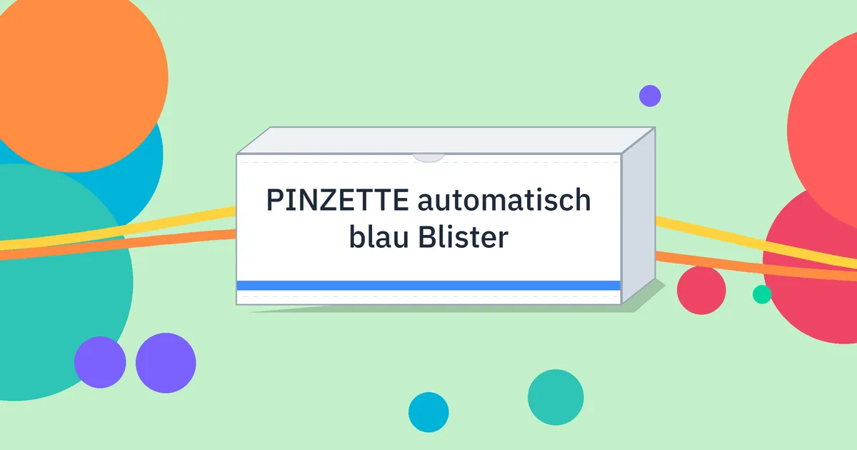 Symbolbild: Packung mit der Aufschrift PINZETTE automatisch blau Blister (PZN 01596236) – Verfügbarkeit und Bezug in Apotheken in Frankfurt am Main