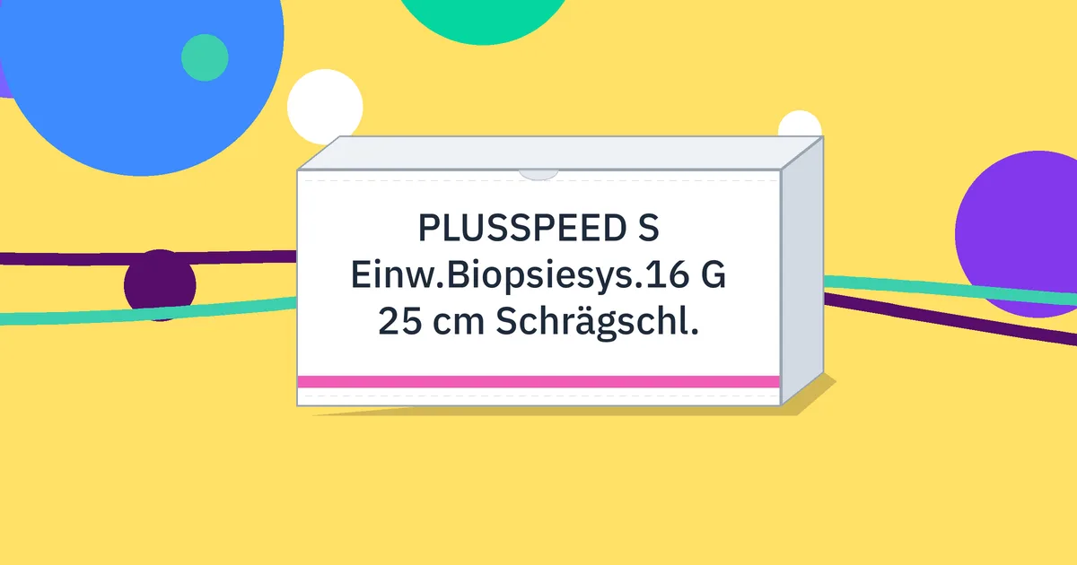 Symbolbild: Packung mit der Aufschrift PLUSSPEED S Einw.Biopsiesys.16 G 25 cm Schrägschl. (PZN 14258274) – Verfügbarkeit und Bezug in Apotheken in Frankfurt am Main