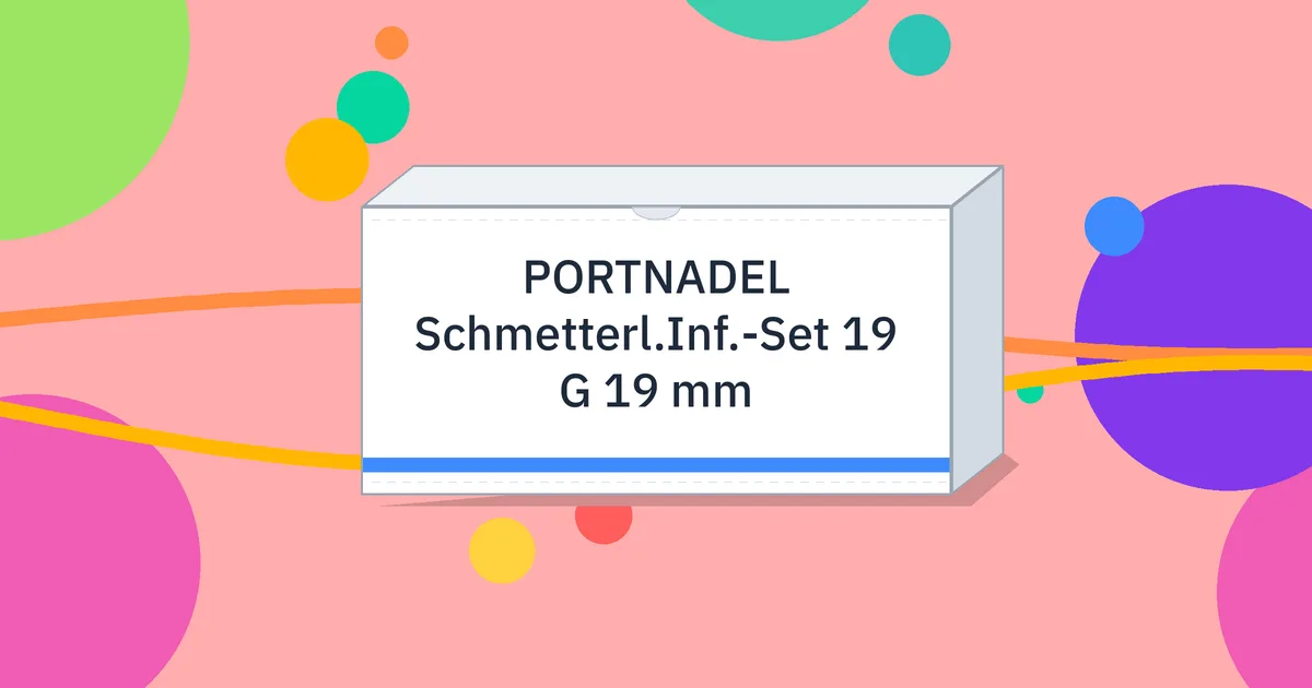 Symbolbild: Packung mit der Aufschrift PORTNADEL Schmetterl.Inf.-Set 19 G 19 mm (PZN 02756446) – Verfügbarkeit und Bezug in Apotheken in Frankfurt am Main