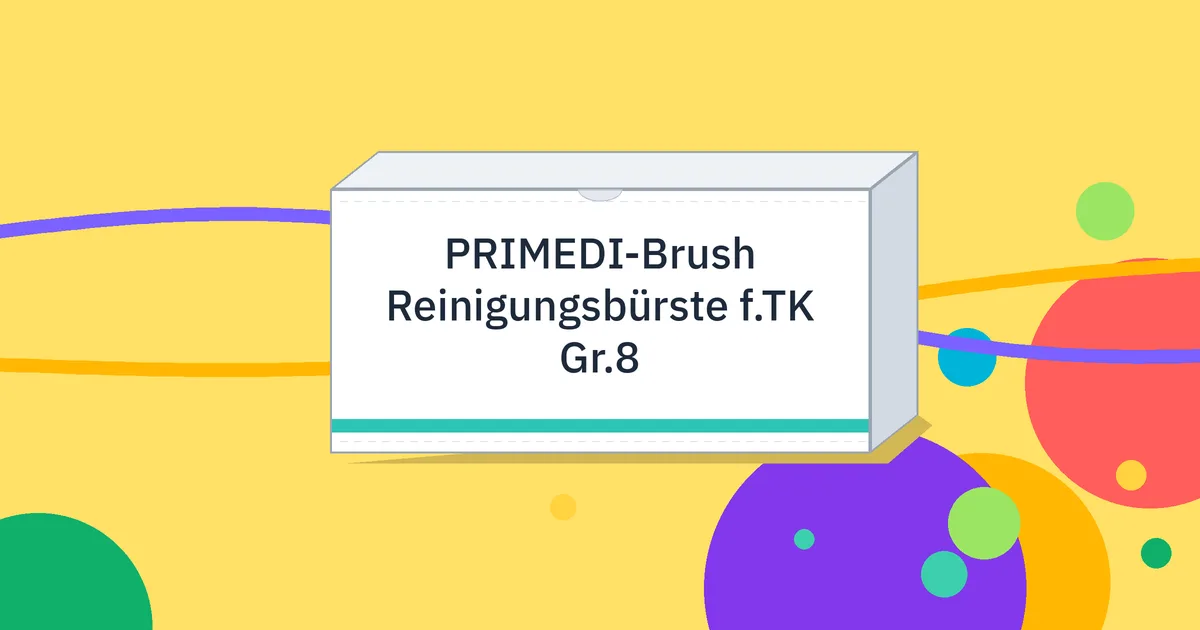 Symbolbild: Packung mit der Aufschrift PRIMEDI-Brush Reinigungsbürste f.TK Gr.8 (PZN 10916467) – Verfügbarkeit und Bezug in Apotheken in Frankfurt am Main