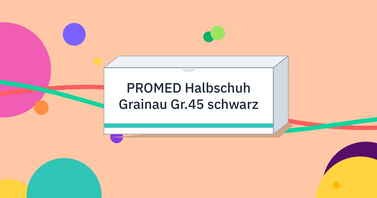 Symbolbild: Packung mit der Aufschrift PROMED Halbschuh Grainau Gr.45 schwarz (PZN 14349350) – Verfügbarkeit und Bezug in Apotheken in Frankfurt am Main