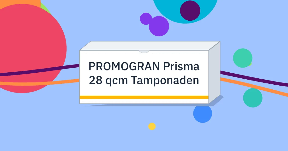 Symbolbild: Packung mit der Aufschrift PROMOGRAN Prisma 28 qcm Tamponaden (PZN 14414283) – Verfügbarkeit und Bezug in Apotheken in Frankfurt am Main
