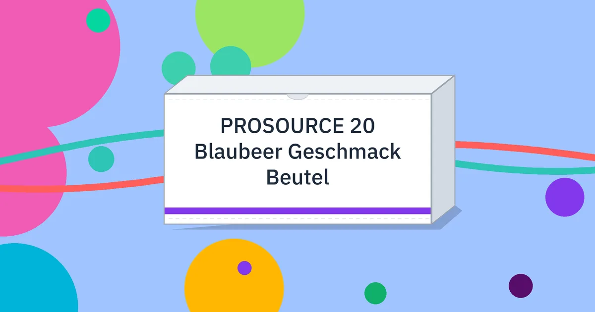 Symbolbild: Packung mit der Aufschrift PROSOURCE 20 Blaubeer Geschmack Beutel (PZN 19506009) – Verfügbarkeit und Bezug in Apotheken in Frankfurt am Main