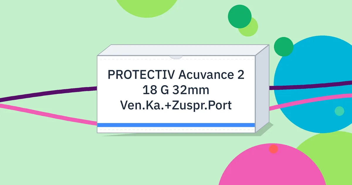 Symbolbild: Packung mit der Aufschrift PROTECTIV Acuvance 2 18 G 32mm Ven.Ka.+Zuspr.Port (PZN 17164527) – Verfügbarkeit und Bezug in Apotheken in Frankfurt am Main