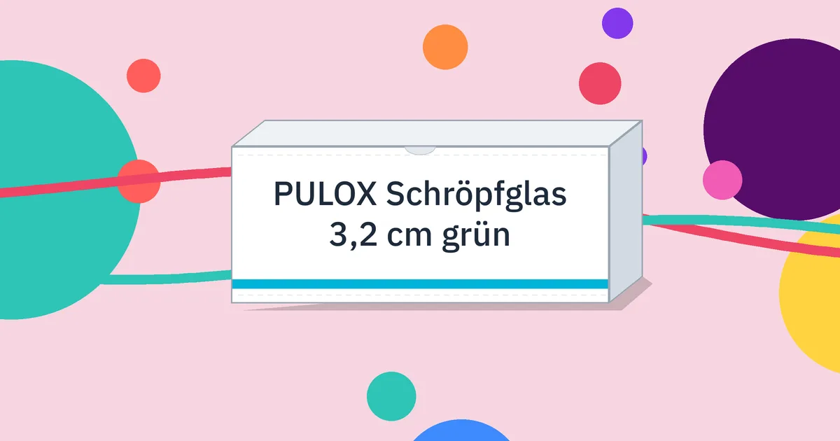 Symbolbild: Packung mit der Aufschrift PULOX Schröpfglas 3,2 cm grün (PZN 11676114) – Verfügbarkeit und Bezug in Apotheken in Frankfurt am Main