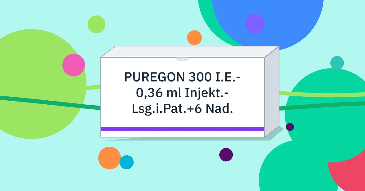 Symbolbild: Packung mit der Aufschrift PUREGON 300 I.E.-0,36 ml Injekt.-Lsg.i.Pat.+6 Nad. (PZN 13566720) – Verfügbarkeit und Bezug in Apotheken in Frankfurt am Main