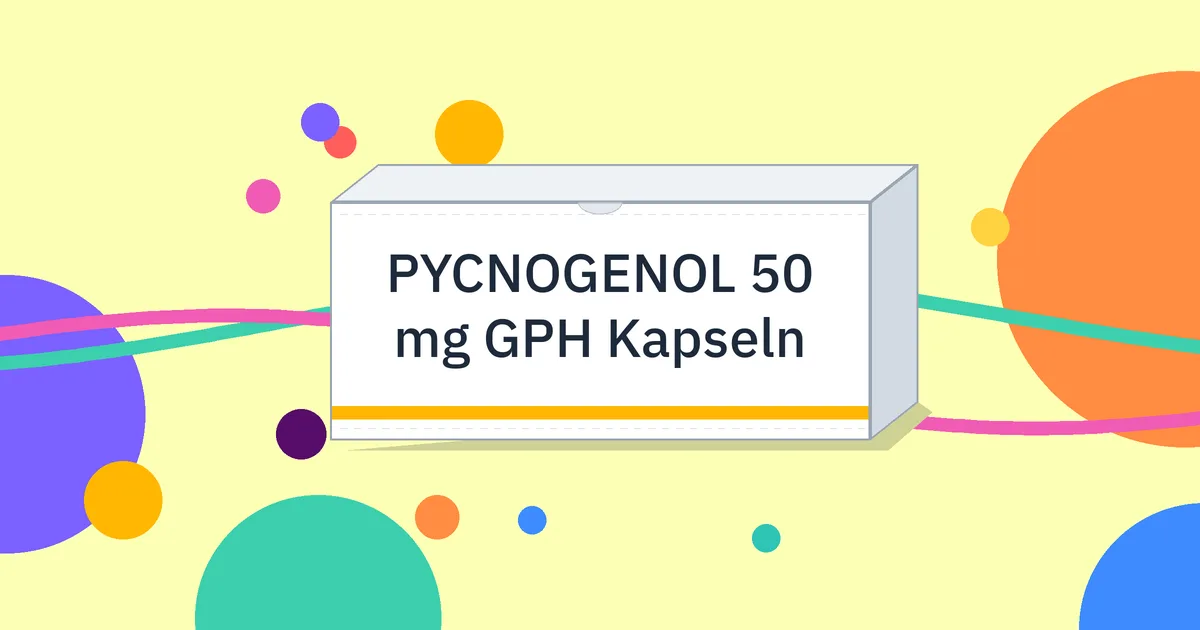 Symbolbild: Packung mit der Aufschrift PYCNOGENOL 50 mg GPH Kapseln (PZN 09188063) – Verfügbarkeit und Bezug in Apotheken in Frankfurt am Main