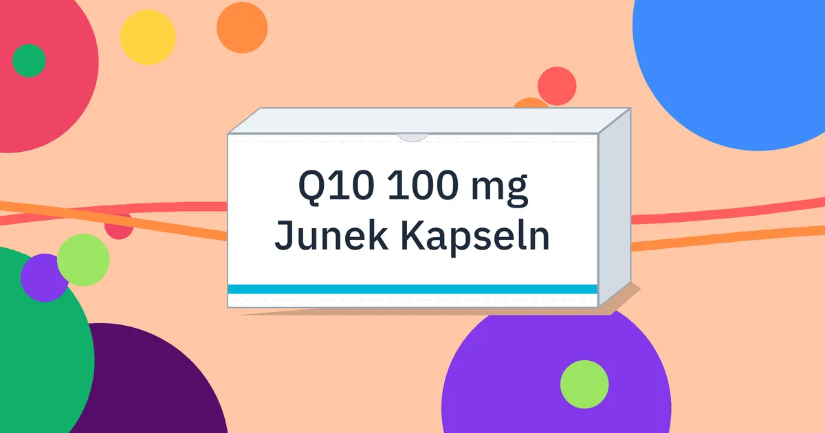 Symbolbild: Packung mit der Aufschrift Q10 100 mg Junek Kapseln (PZN 09720500) – Verfügbarkeit und Bezug in Apotheken in Frankfurt am Main